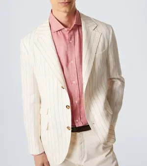 Brunello Cucinelli Chalk Stripe Linen Twill Blazer