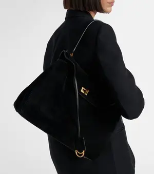 Balenciaga Medium Suede Shoulder Bag - Black
