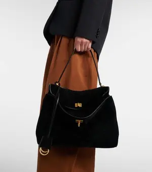 Balenciaga Medium Suede Shoulder Bag - Black