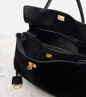 Balenciaga Medium Suede Shoulder Bag - Black