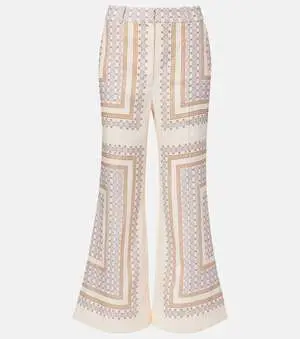 Zimmermann Printed Cropped Flared Linen Pants