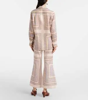 Zimmermann Printed Cropped Flared Linen Pants