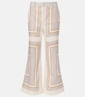 Zimmermann Printed Cropped Flared Linen Pants - Beige