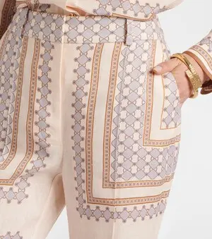 Zimmermann Printed Cropped Flared Linen Pants - Beige