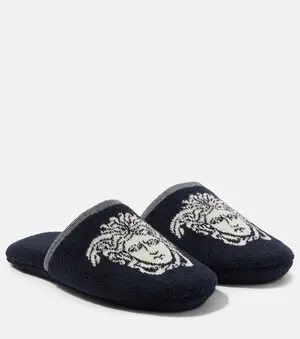 Versace Medusa Cotton Terry Slippers - Blue