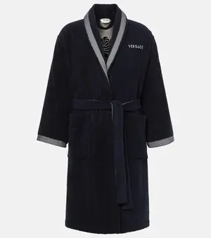 Versace La Medusa Jacquard Cotton Terry Bathrobe - Blue