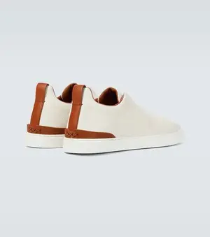 Zegna Triple Stitch Leather Sneakers - White