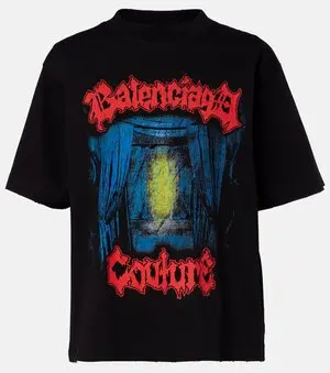 Balenciaga Printed Cotton T-shirt - Black