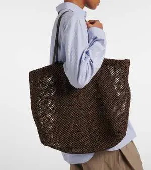 THE ROW Barn Medium Leather-trimmed Mesh Tote Bag
