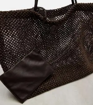 THE ROW Barn Medium Leather-trimmed Mesh Tote Bag
