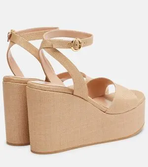 GIANVITO ROSSI Raffia Platform Wedge Sandals - Beige