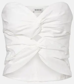 Simkhai Cornelia Cutout Ruched Cotton-blend Top - White
