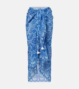 Heidi Klein Mykonos Printed Cotton And Silk Beach Cover-up - Blue