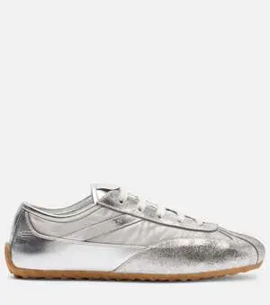 Alexander McQueen Boxe Metallic Leather Sneakers - Silver