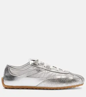 Alexander McQueen Boxe Metallic Leather Sneakers - Silver