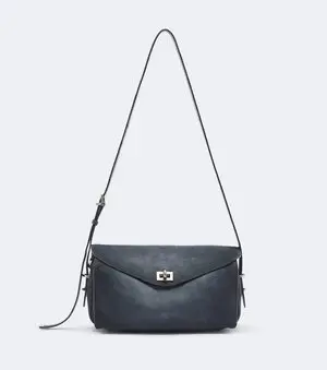 Balenciaga Le 7 Medium Suede Shoulder Bag Blue