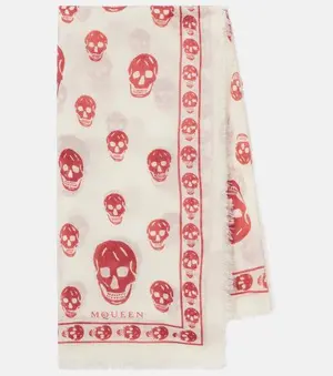 Alexander McQueen Skull Silk Chiffon Scarf - White