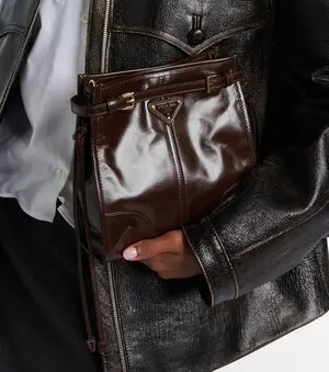 Prada Bonnie Mini Leather Shoulder Bag - Brown