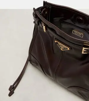 Prada Bonnie Mini Leather Shoulder Bag - Brown