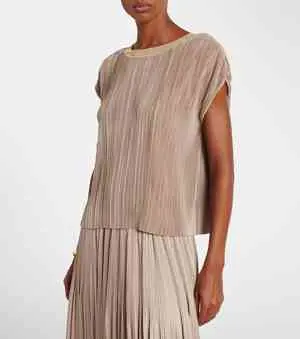 JOSEPH Cedre Plisse Satin Top - Beige