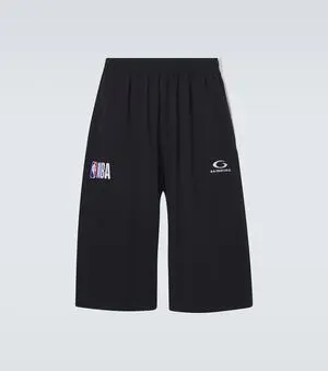 Balenciaga X Nba Logo Cotton Fleece Shorts - Black