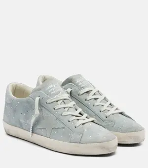 GOLDEN GOOSE Super-star Embellished Suede Sneakers - Blue