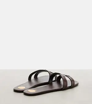 Saint Laurent Mabrouka Leather Sandals - Brown