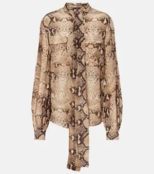 7 For All Mankind Snake-print Tie-neck Blouse - Beige