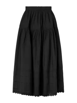 DÔEN Sebastiane Crochet-trimmed Organic Cotton-poplin Midi Skirt - Black