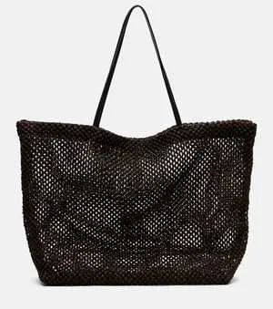 THE ROW Barn Medium Leather-trimmed Mesh Tote Bag - Brown