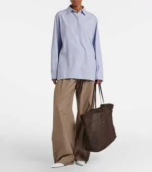 THE ROW Barn Medium Leather-trimmed Mesh Tote Bag