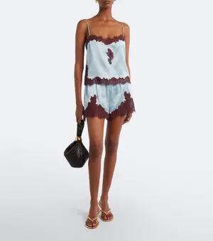 DÔEN Iona Lace-trimmed Silk Shorts - Blue