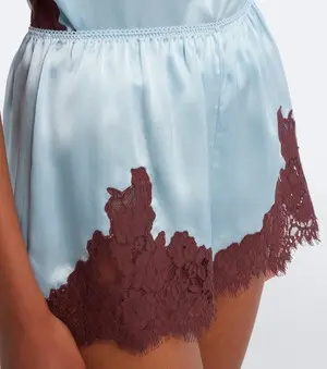DÔEN Iona Lace-trimmed Silk Shorts - Blue