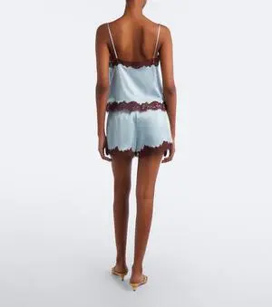 DÔEN Iona Lace-trimmed Silk Shorts - Blue