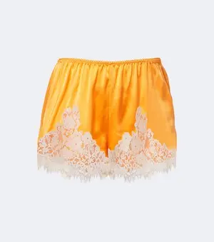 DÔEN Doen Iona Lace-Trimmed Silk Shorts Orange