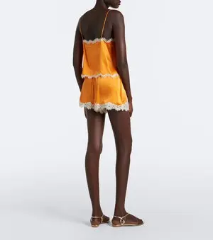 DÔEN Iona Lace-trimmed Silk Shorts - Orange