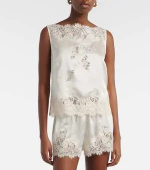 DÔEN Iona Lace-trimmed Silk Shorts - White