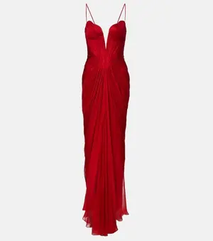 MARIA LUCIA HOHAN Cecilia Draped Silk Gown - Red