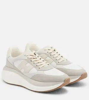 Hogan H696 Suede And Leather Platform Sneakers - White