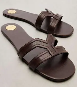 Saint Laurent Mabrouka Leather Sandals - Brown