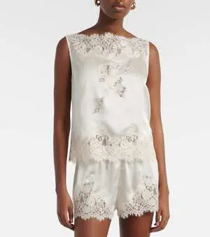 DÔEN Viviane Cutout Lace-trimmed Silk Top