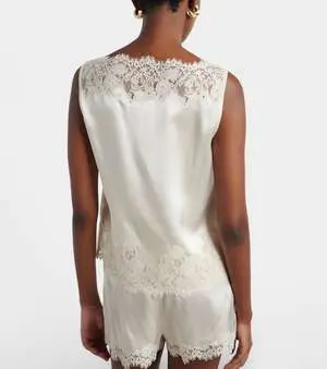 DÔEN Viviane Cutout Lace-trimmed Silk Top