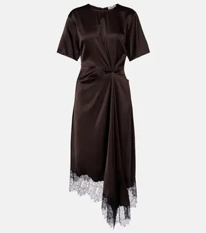 Staud Sonoma Lace-trimmed Silk-blend Midi Dress - Brown