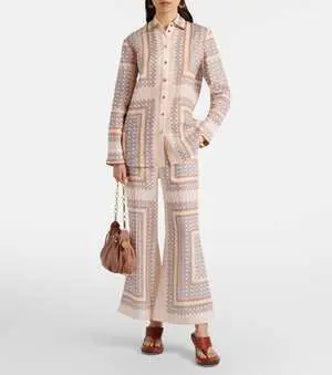 Zimmermann Printed Cropped Linen Flared Pants