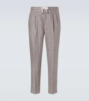 Brunello Cucinelli Chalk Stripe Linen Twill Tapered Pants