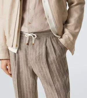 Brunello Cucinelli Chalk Stripe Linen Twill Tapered Pants
