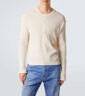 Our Legacy Fine Ribbed-knit Cotton Henley Shirt - White