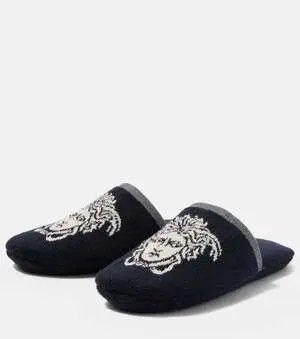 Versace Medusa Cotton Terry Slippers - Blue