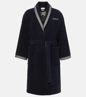 Versace La Medusa Jacquard Cotton Terry Bathrobe - Blue