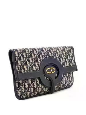 Dior Fold Over Oblique Canvas Clutch Bag - Blue